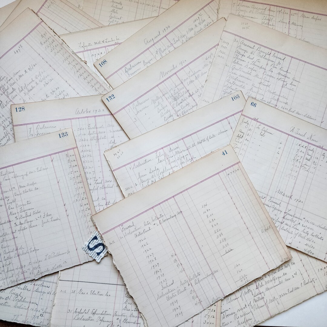 6) Ledger Pages 1920s 1930s Handwritten Accounts Folded Ledger Sheets ...