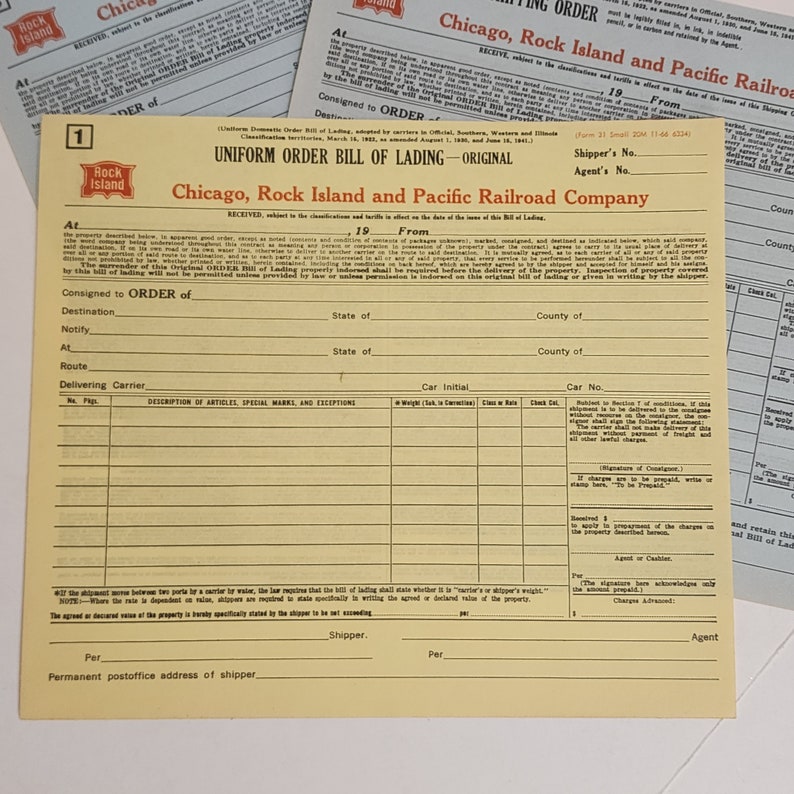 1960s Railroad Forms Bill of Lading Shipping Order Set Vintage Chicago ...