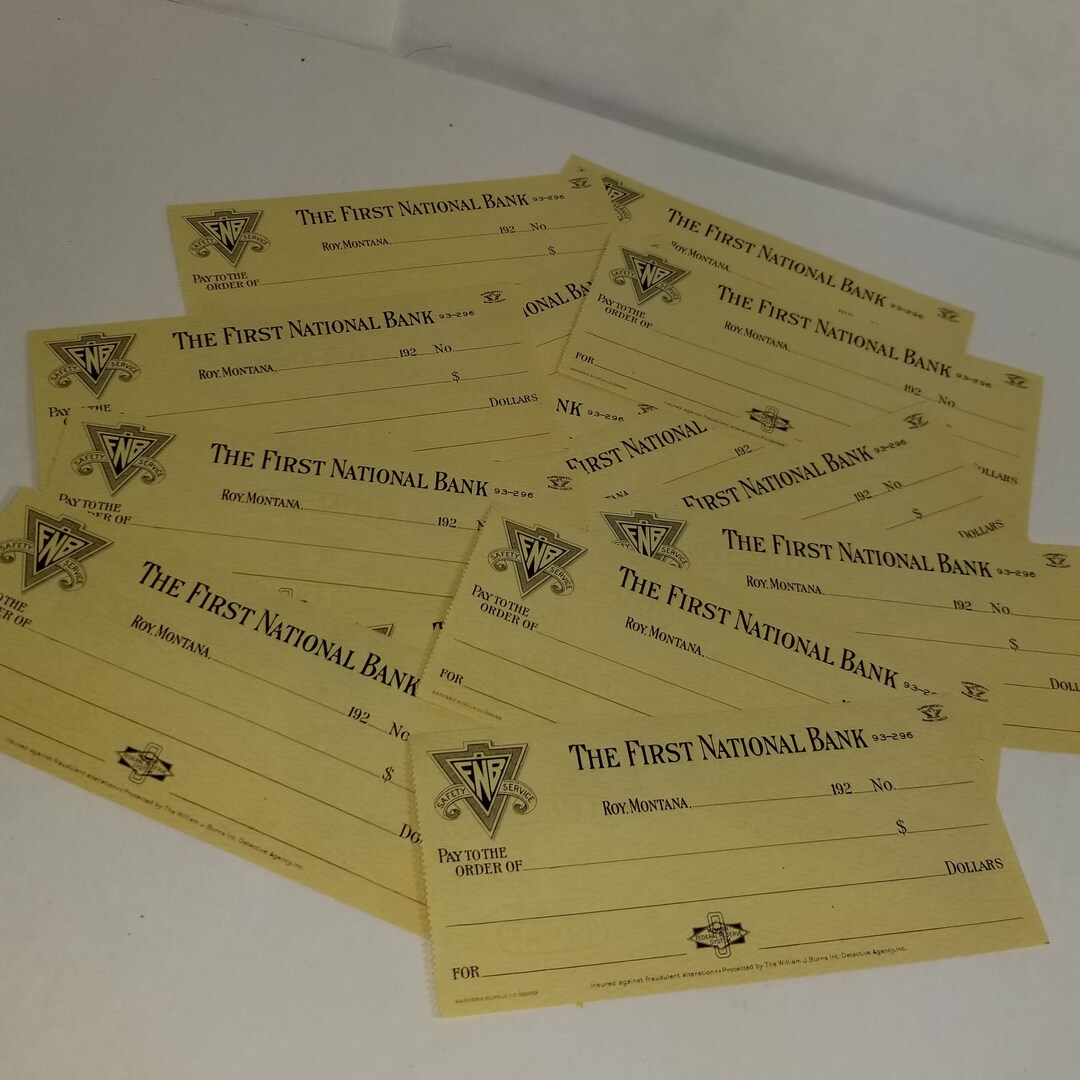 6 1920's Bank Checks the First National Bank Yellow Blank Check Antique ...