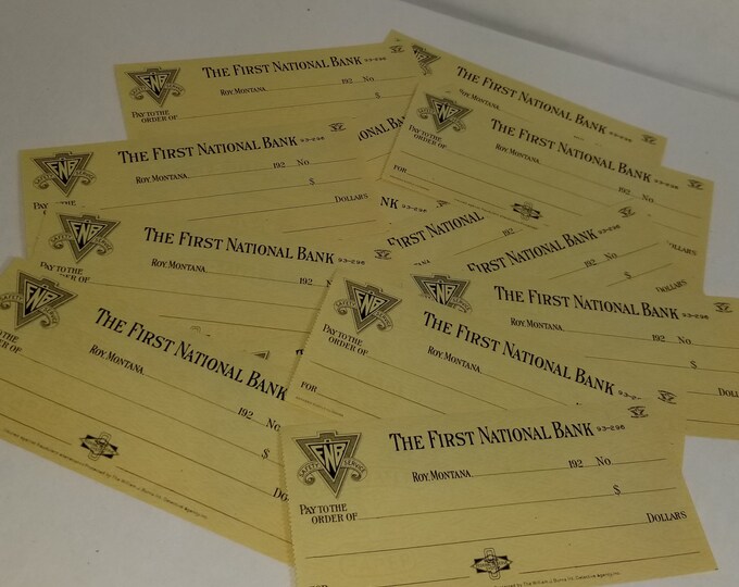 6 1920's Bank Checks the First National Bank Yellow Blank Check Antique ...