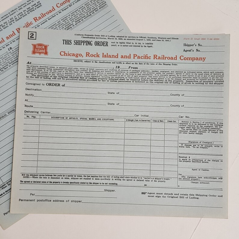 1960s Railroad Forms Bill of Lading Shipping Order Set Vintage Chicago ...