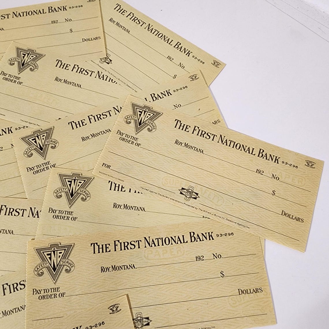 5 1920's Bank Checks the First National Bank Yellow Blank Check Antique ...
