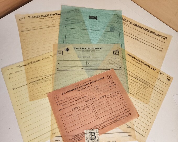 7 Railroad Forms Train Order Form Sample Pack Aqua Yellow White Sepia ...