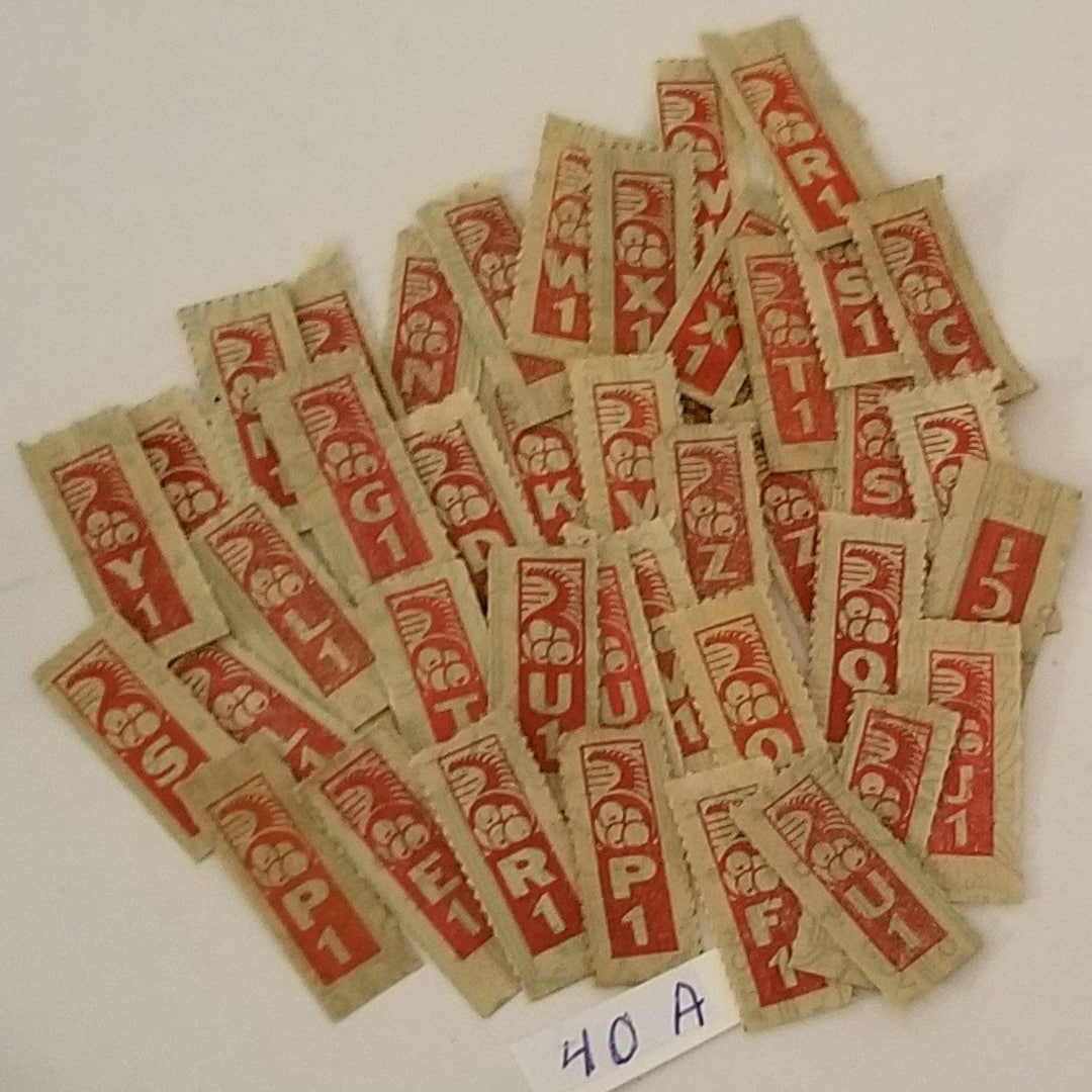 40 WWII Era Red Ration Stamps Coupons Numbers Letters Military Vintage ...