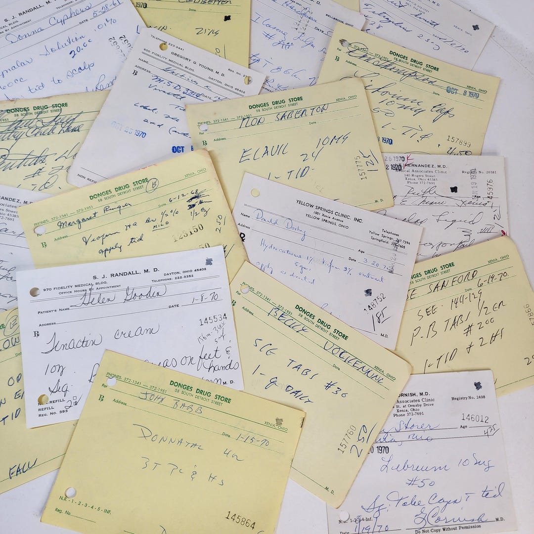 20 Vintage Pharmacy Papers Yellow White Prescriptions 1970s Paper ...