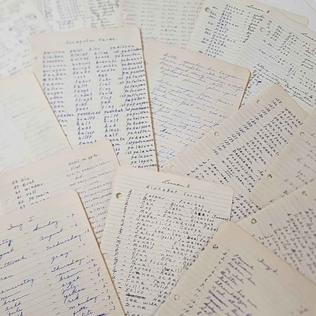 8 Handwritten Pages German Class Exercises School Notes 1950s Vintage ...