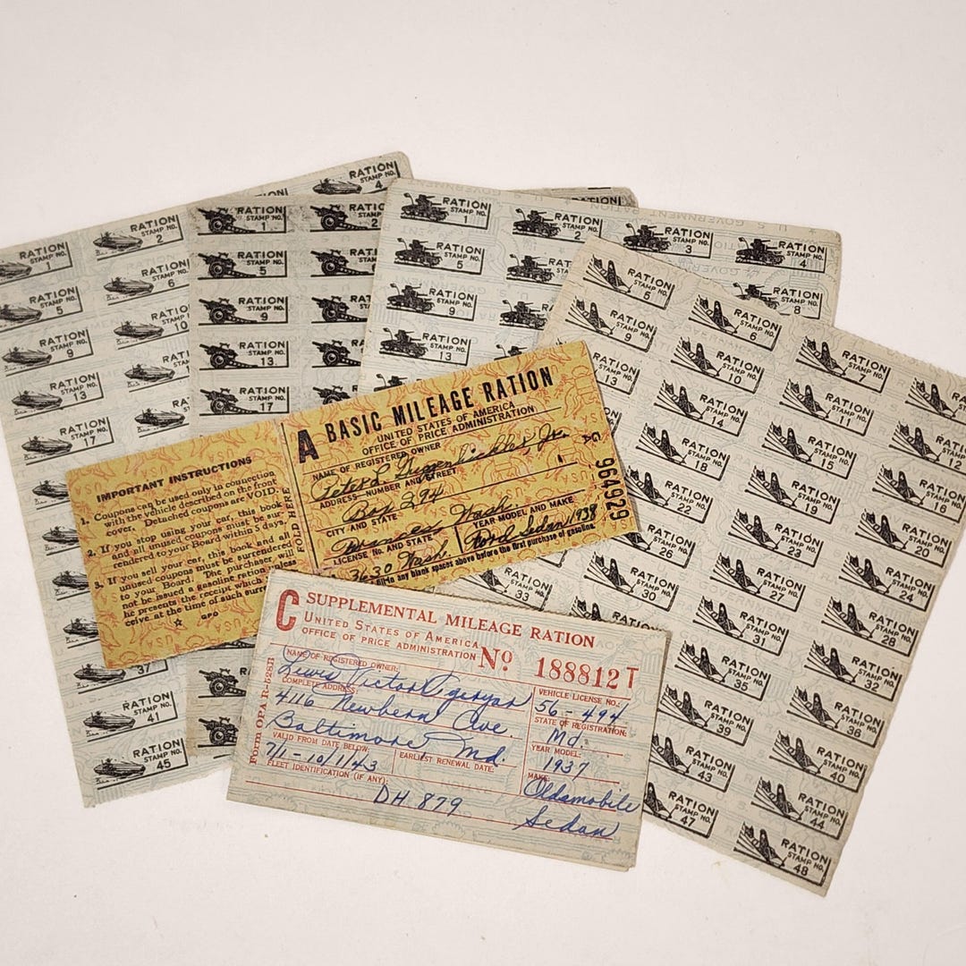 6) 1940s Ration Papers WWII Mileage Ration Folders Handwritten Ration ...