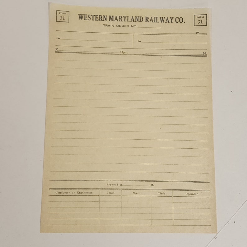 7 Railroad Forms Train Order Form Sample Pack Aqua Yellow White Sepia ...