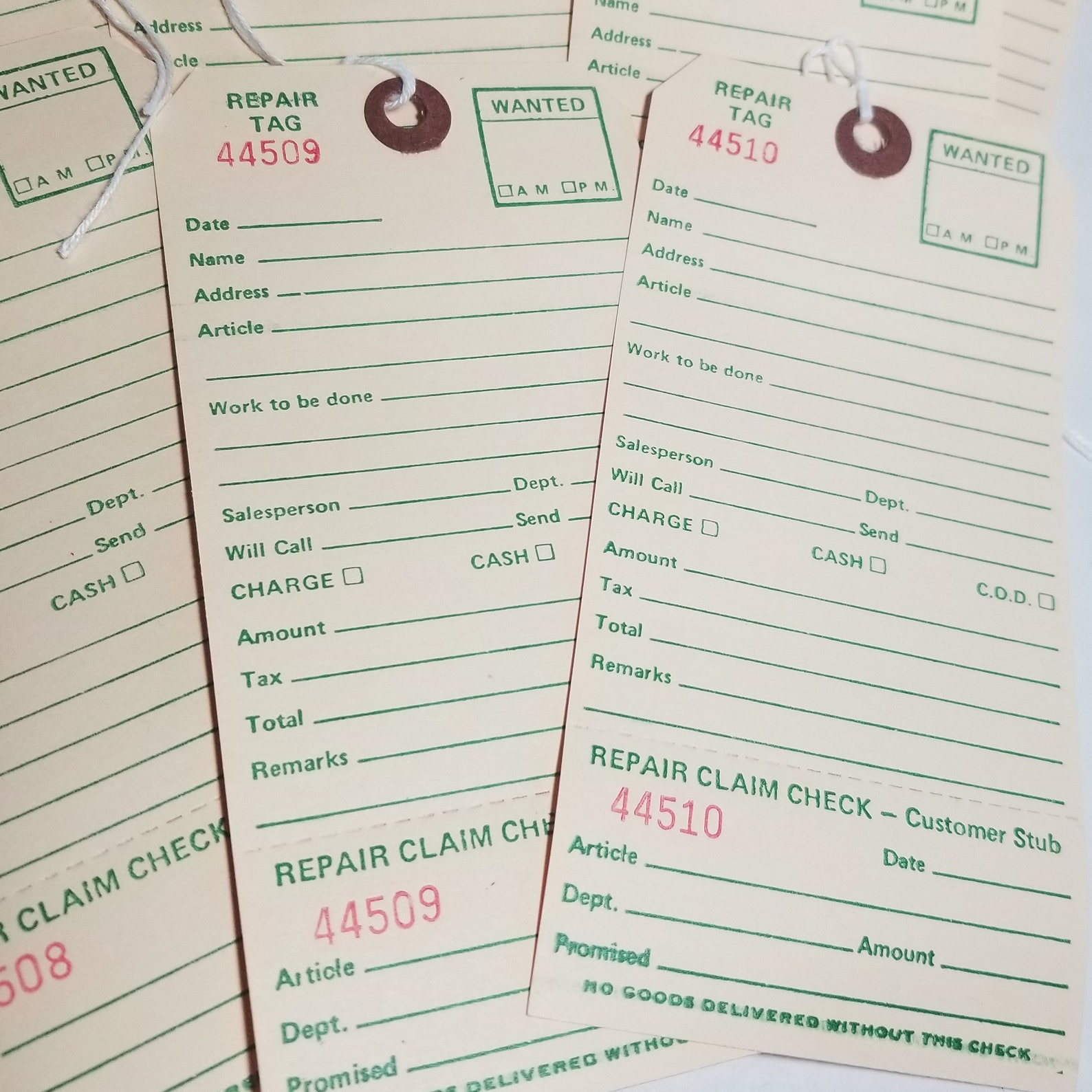 10 Repair Tags Tickets Hang Tags 2 Part Article Label Claim - Etsy