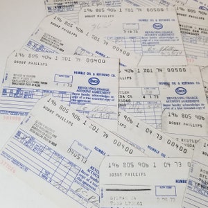 9 Vintage Charge Receipts 1970's Enco Gas Service Station White Blue ...