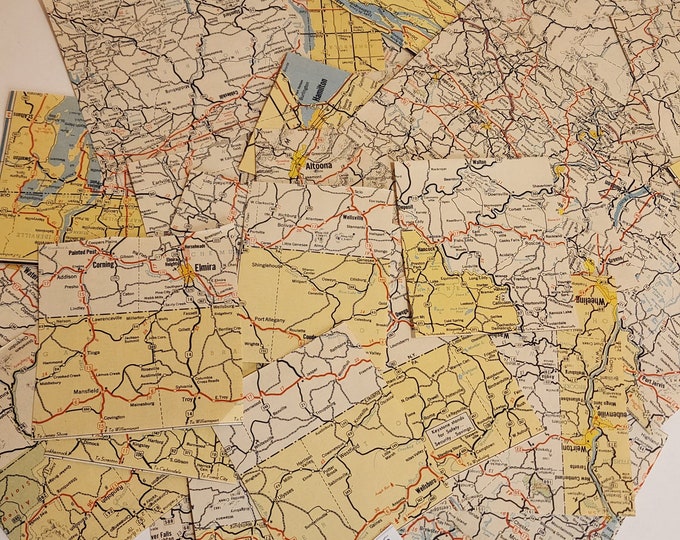 25 Map Clippings 1930's Atlas Maps Travel Theme Pale Yellow Vintage ...