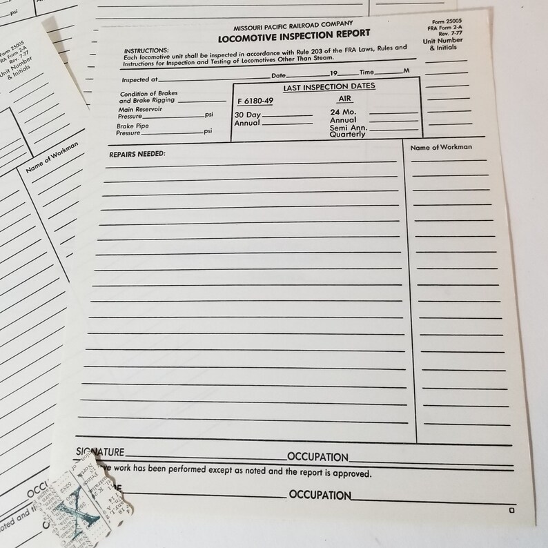 5 Railroad Locomotive Inspection Forms Blank Unused Train Orders ...