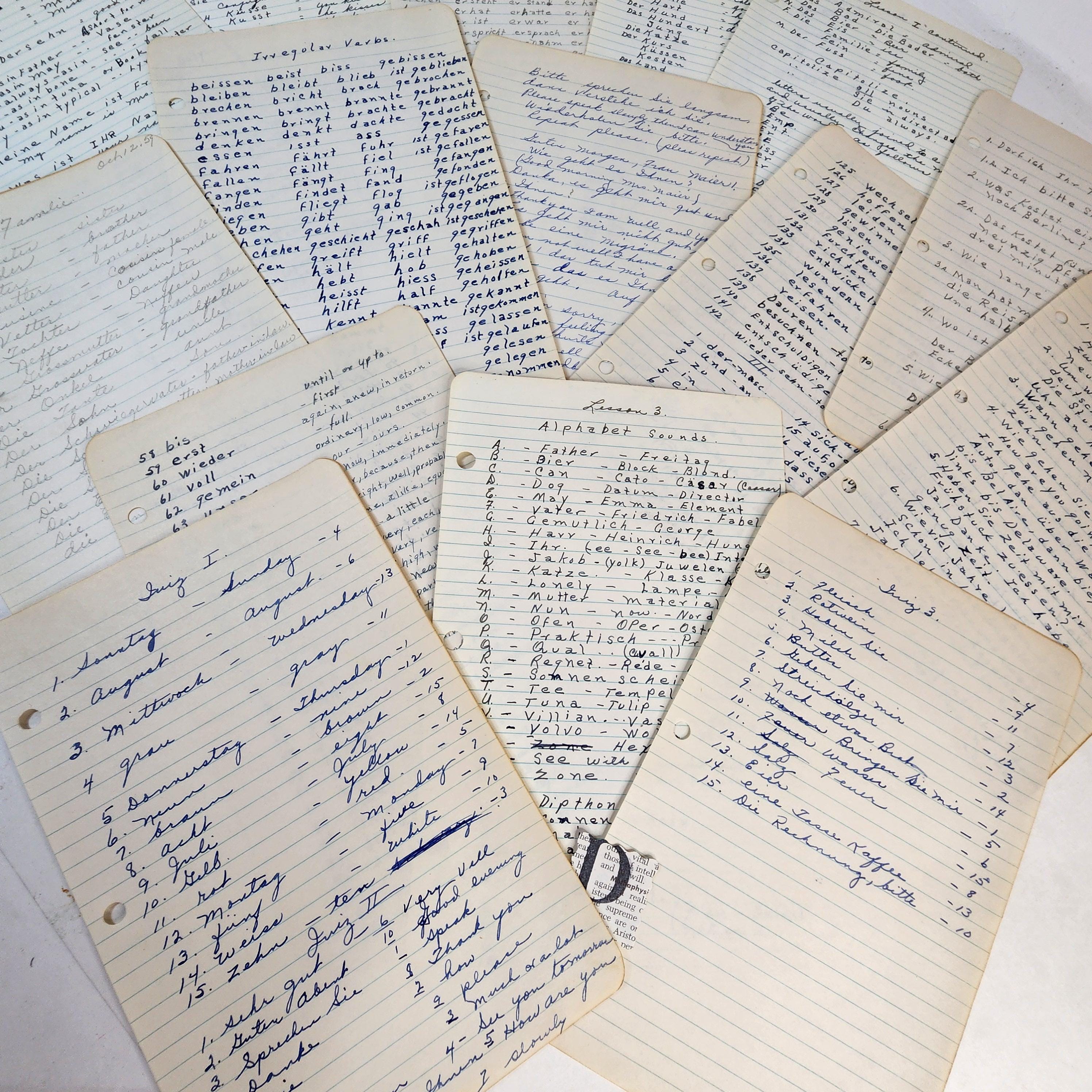 8 Handwritten Pages German Class Exercises School Notes 1950s Vintage ...