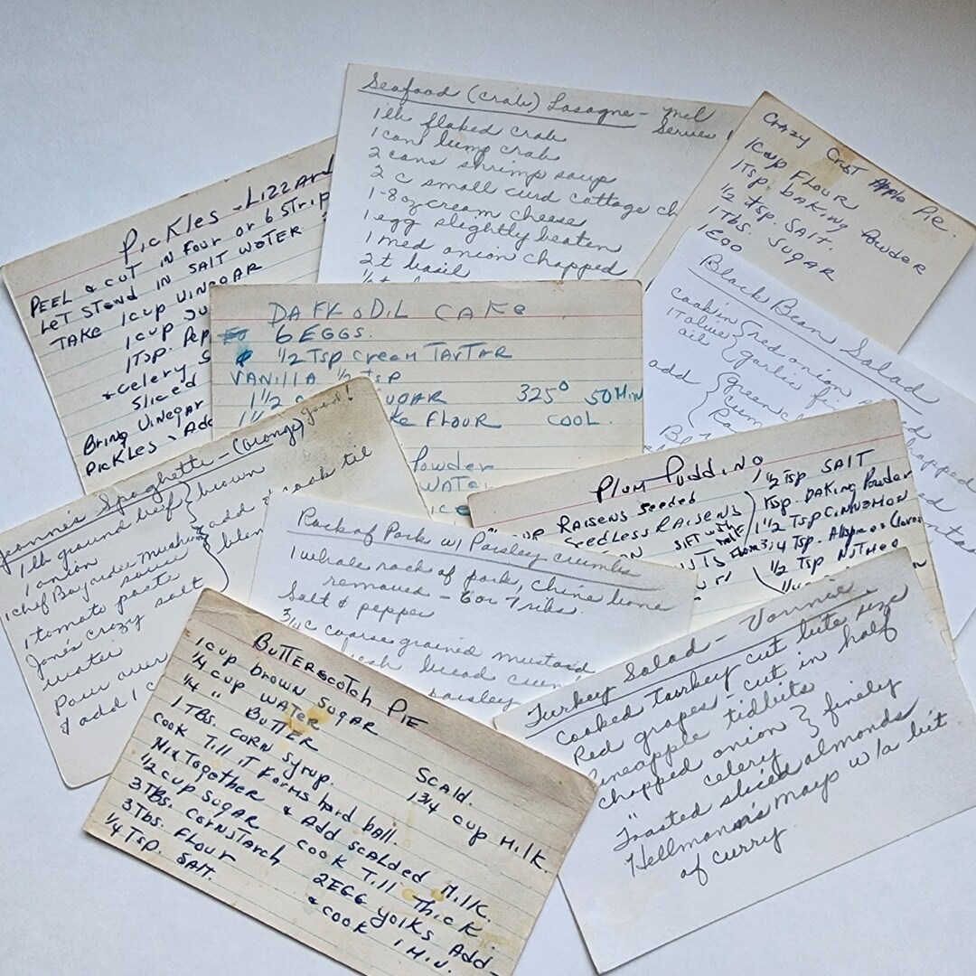 10 Vintage Recipe Cards Handwritten Recipes Estate Lot Vintage Paper ...