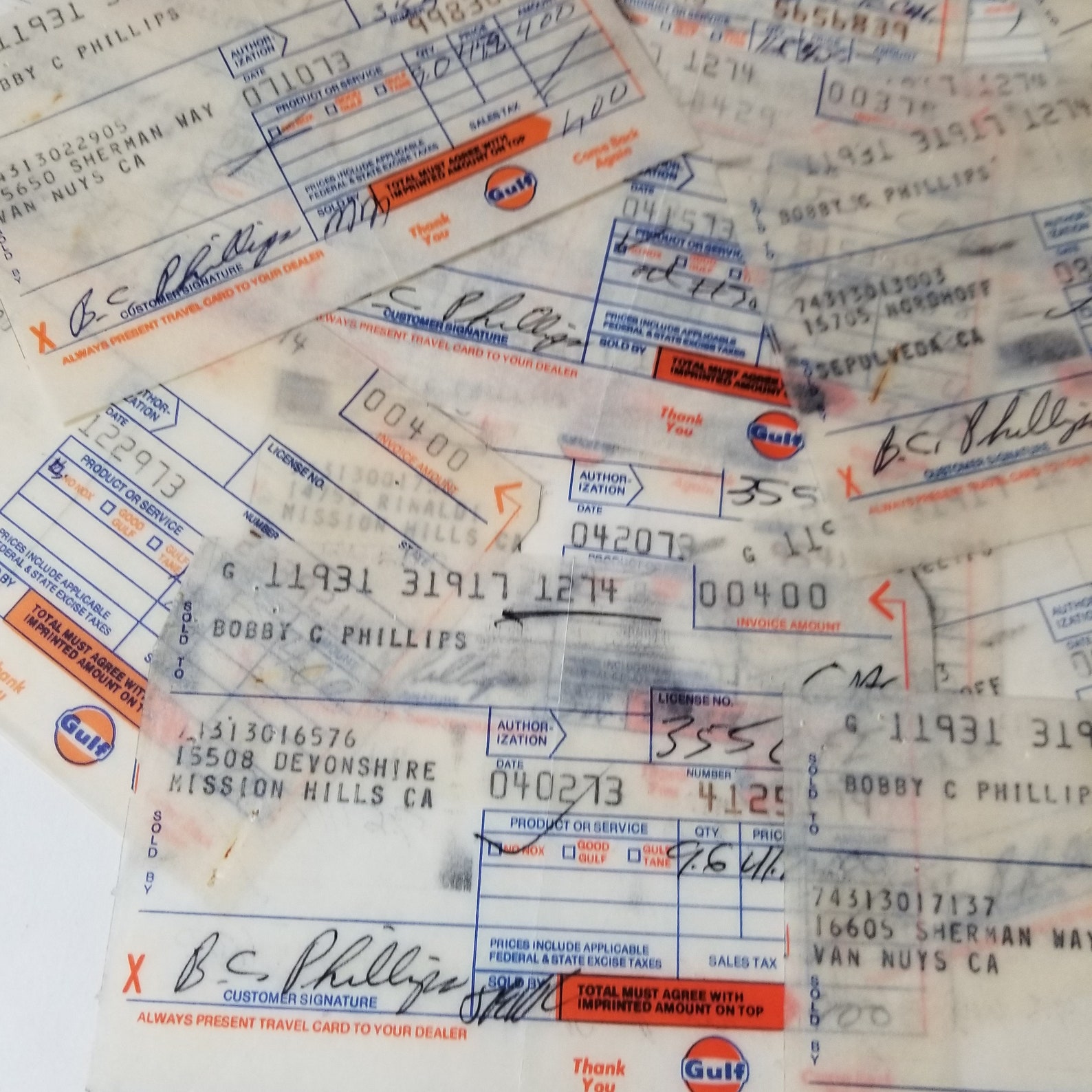 7 vintage charge receipts 1970's Gulf gas service station | Etsy