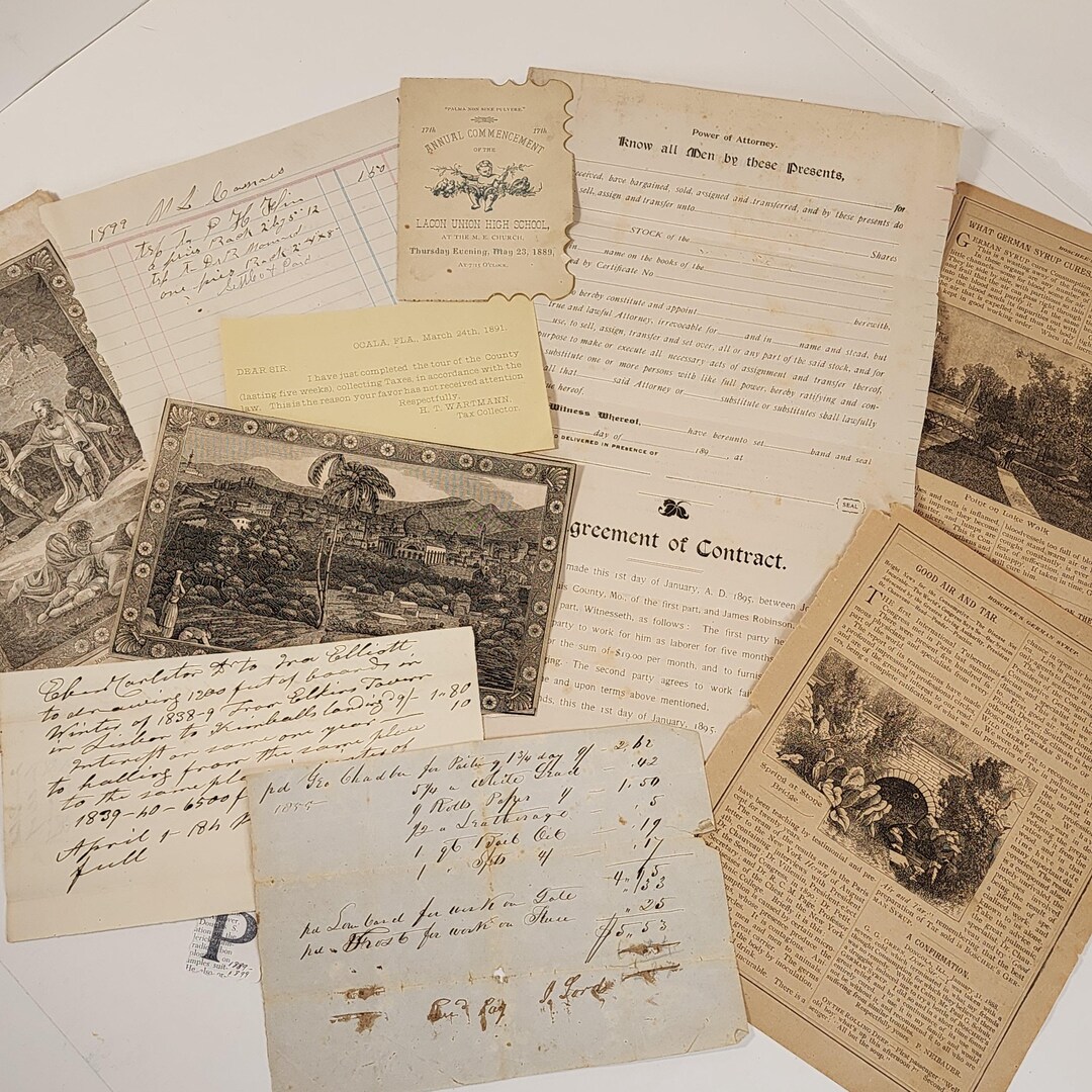 1800s Junk Journal Paper Pack 10 Pc Paper Ephemera Lot 1889-1899 ...