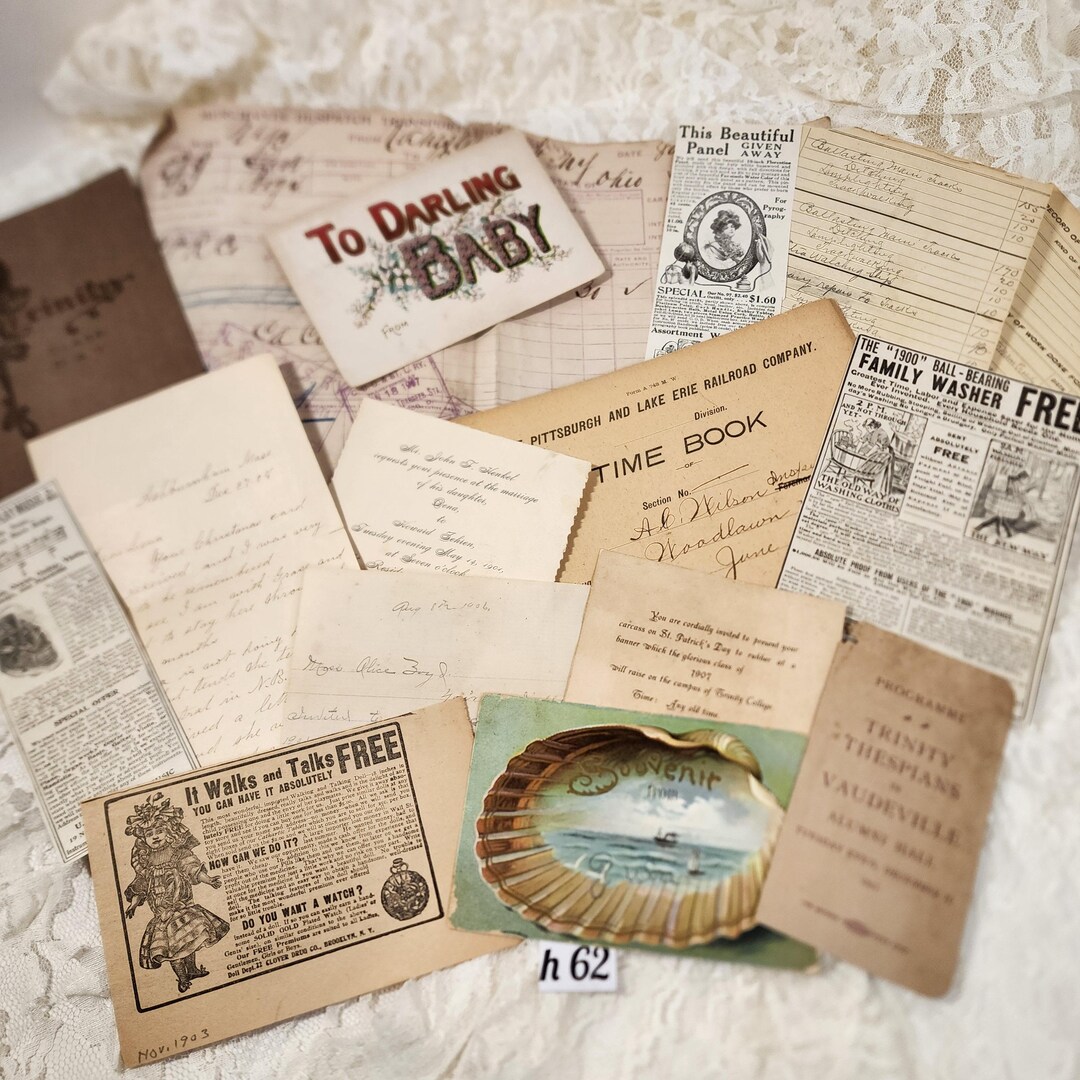 Antique Junk Journal Paper Pack 16 Pc Paper Ephemera Lot 1900 - 1919 ...