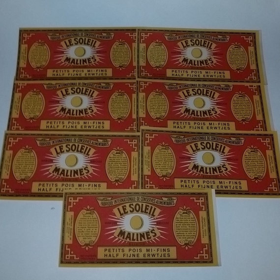 7 Vintage Can Labels Belgium Peas Red Gold Color Advertising - Etsy