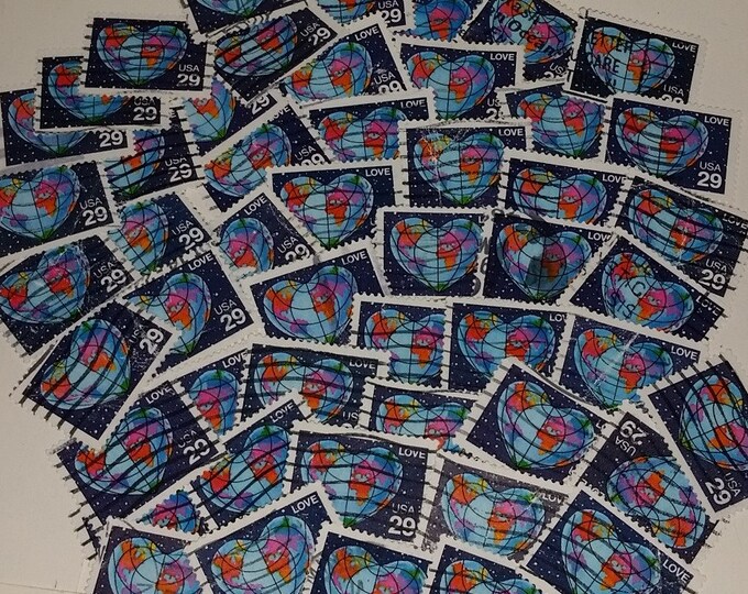 50 USA Love Stamps Globe Map Heart Design Love Valentines World Earth ...
