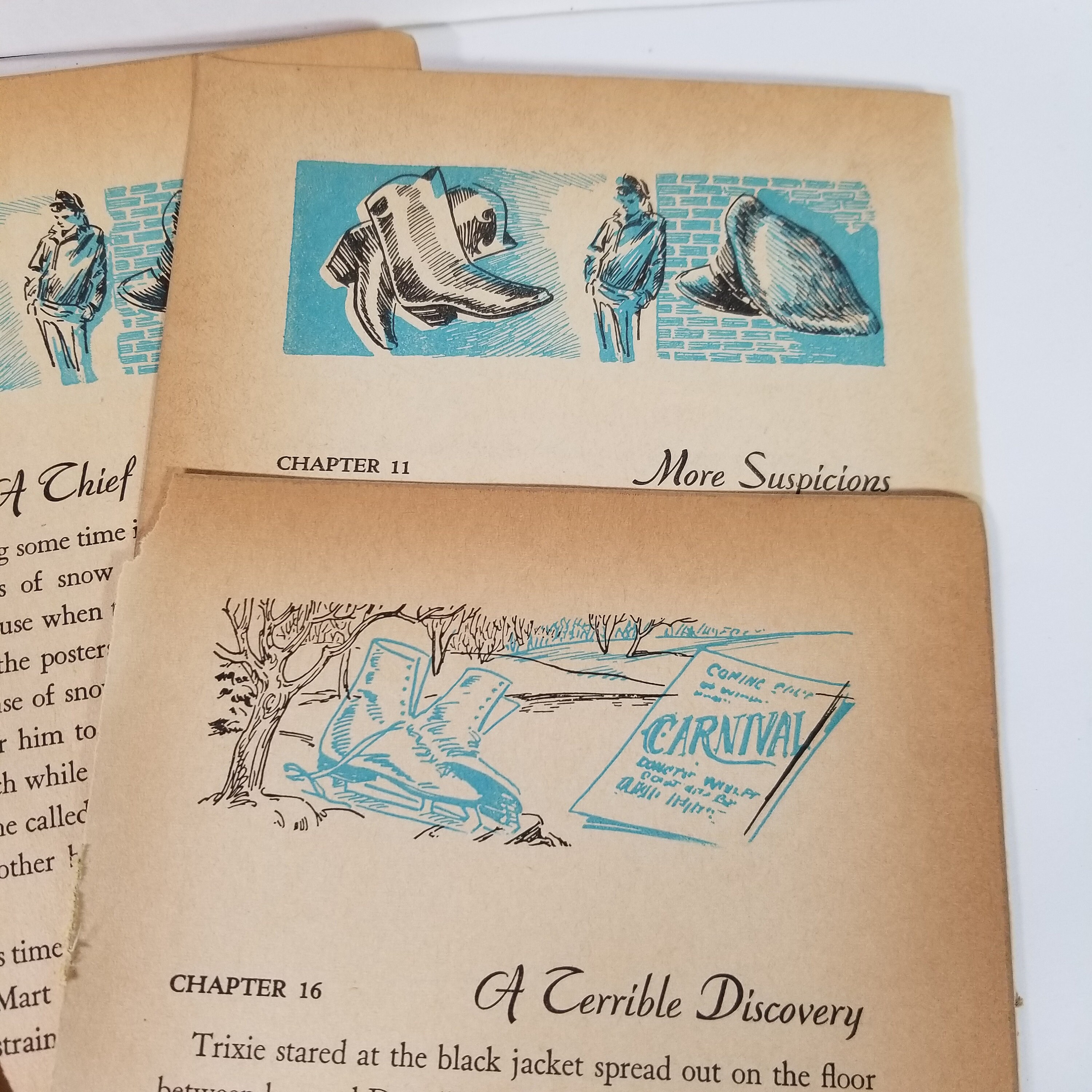 Papercraft 9 full page illustrations in blue vintage book pages light ...