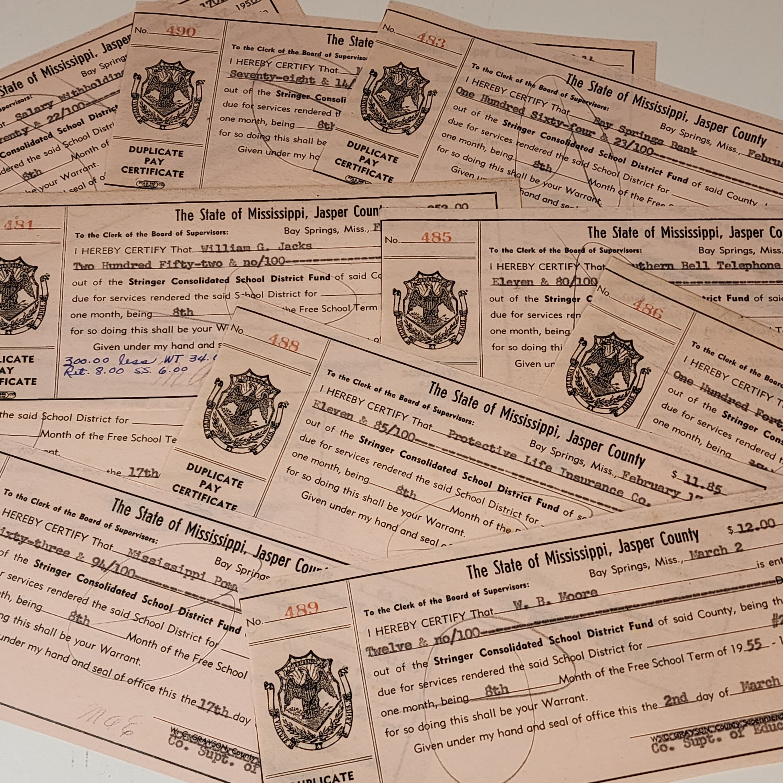 10 Pink Paycheck Receipts 1950s Paper Carbon Copy Certificate Jasper ...