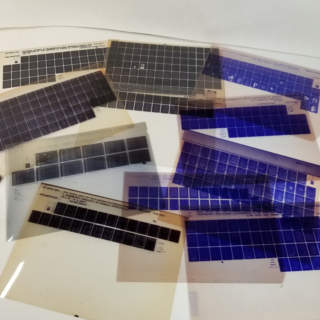 9 Vintage Microfiche Film Sheets 1970's Blue Black Engineerig Vintage ...