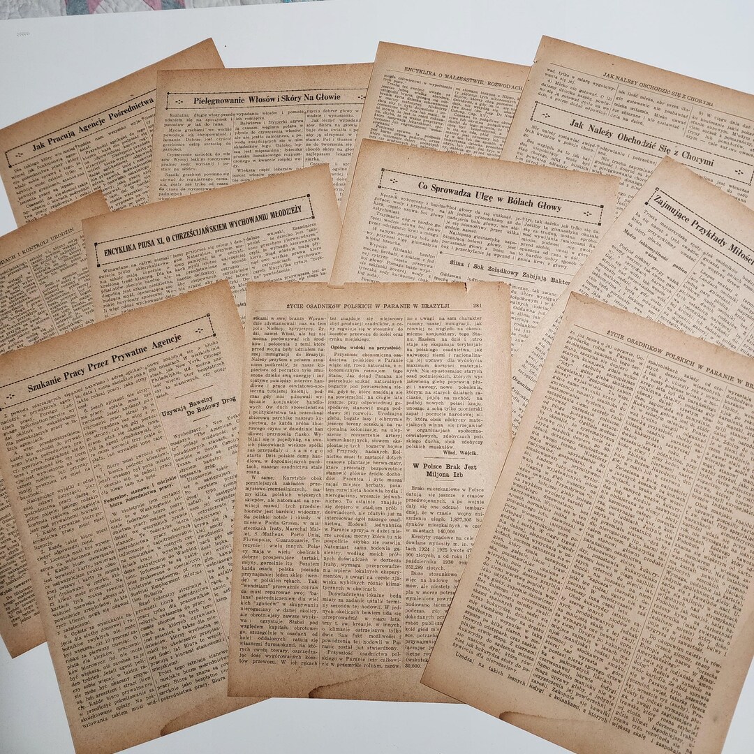 10 Old Almanac Book Pages 1930's Polish Language Text Newspaper ...