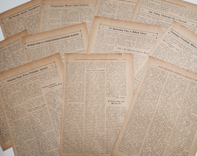 10 Old Almanac Book Pages 1930's Polish Language Text Newspaper ...