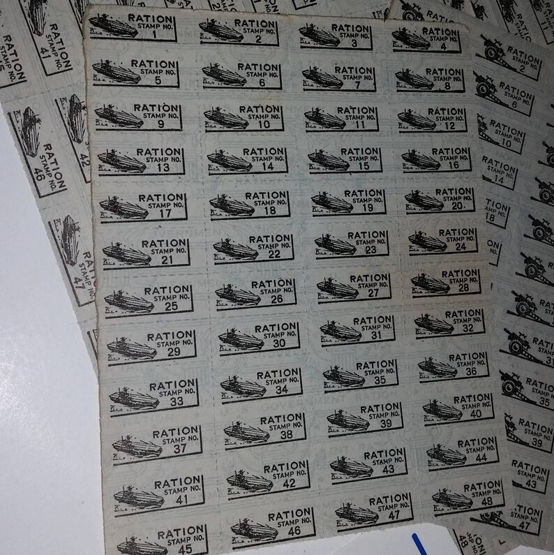 WWII Ration Stamps 3 Full Sheets of 48 Blue Image Page of Tanks Gatlin ...