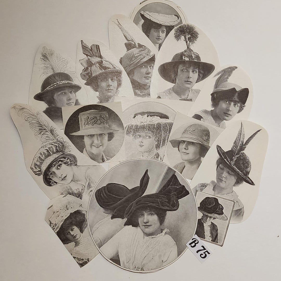 14 Women's Faces Hair Hats Fashion Clippings Head Portraits Early 1900 ...