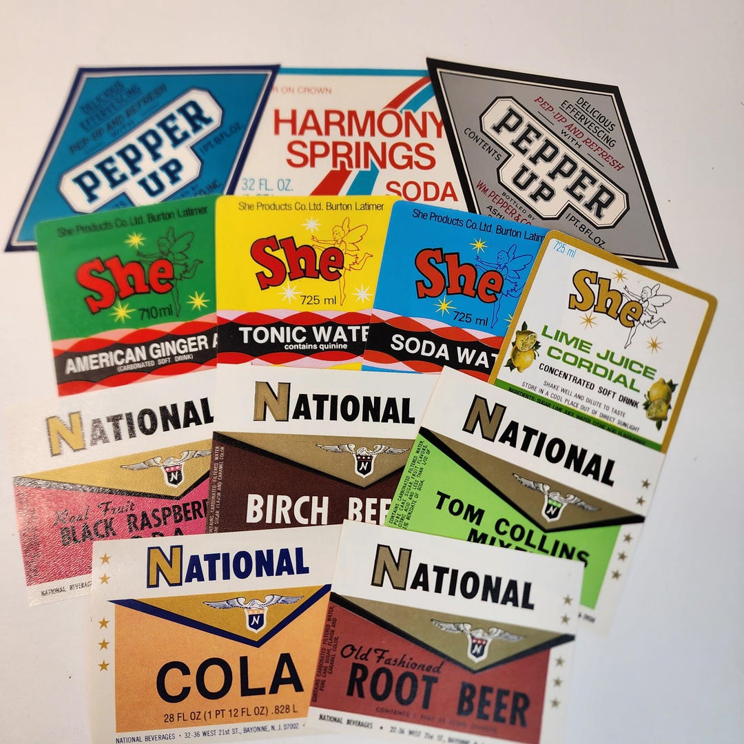 12 Different Soft Drink Labels Vintage Bottle Labels NOS Sample Pack ...