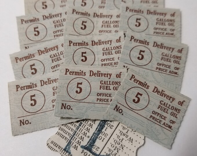 12 Fuel Oil Ration Stamps WWII Ration Coupons 5 Gallon Fuel Oil Permits ...