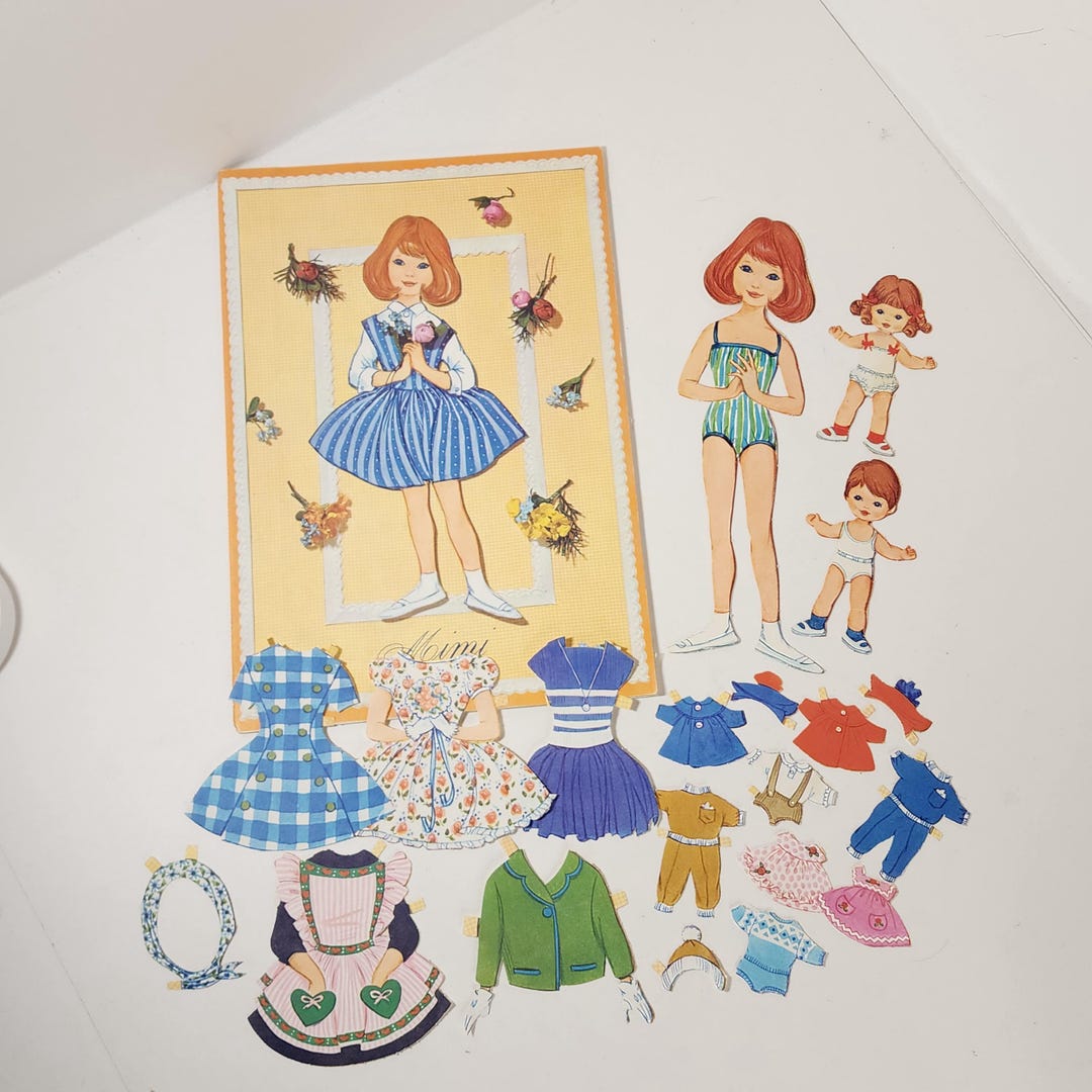 Cute 1970's Paper Doll Set Mimi and 2 Children With Room Clothes 21 ...