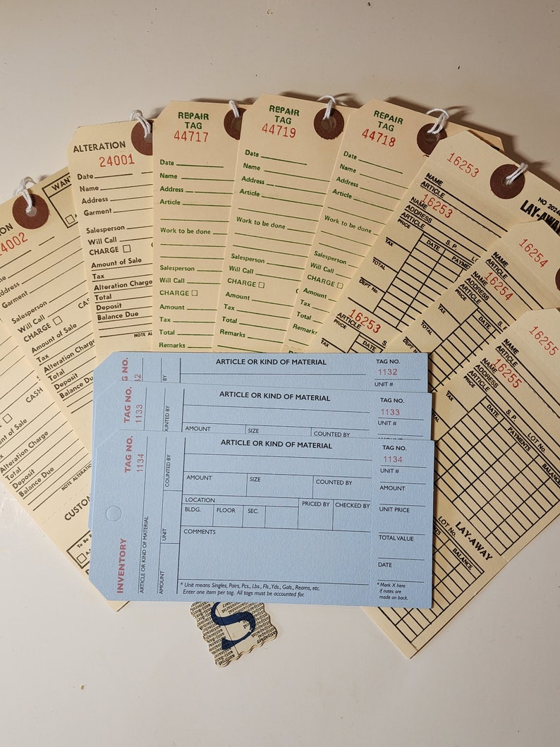 Sample Pack 12 Merchandise Claim Checks Hang Tags Alteration Layaway ...