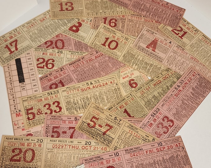 20 1940's Bus Tickets Transfer Passes Mix Sepia Pink Red Number Vintage ...