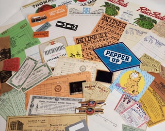 50 Piece Junk Journal Ephemera Pack Sample Pack Checks Receipts Cards ...