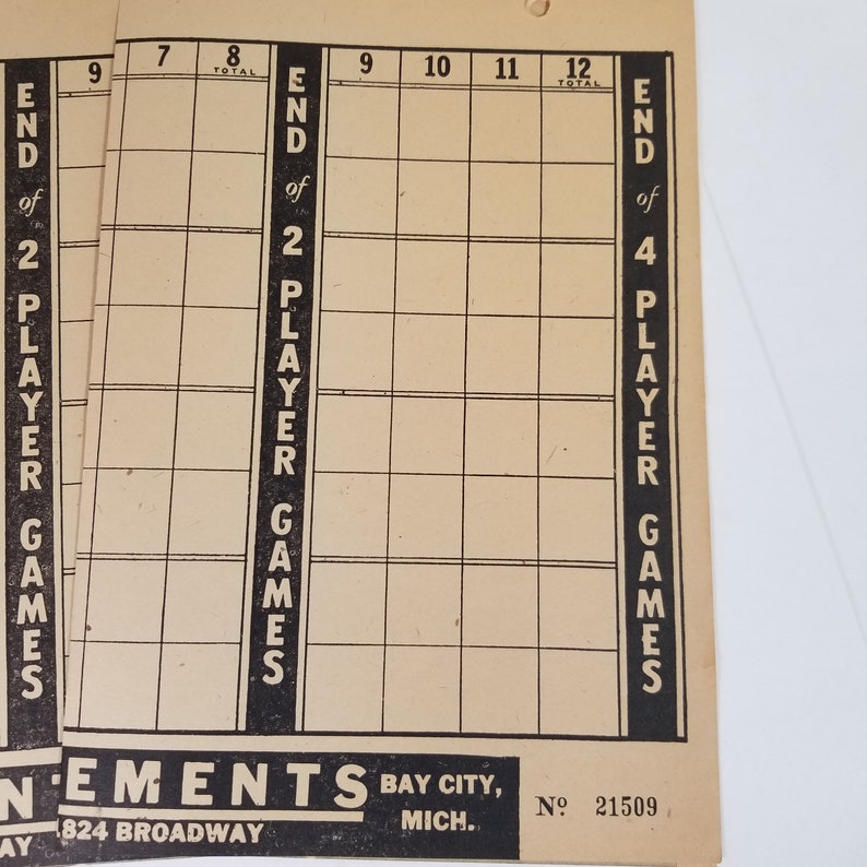 6 Sheets Shuffleboard Scoring Pages Forms Sepia Tone 1940's Bay City ...