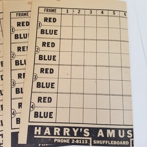 6 Sheets Shuffleboard Scoring Pages Forms Sepia Tone 1940's Bay City ...