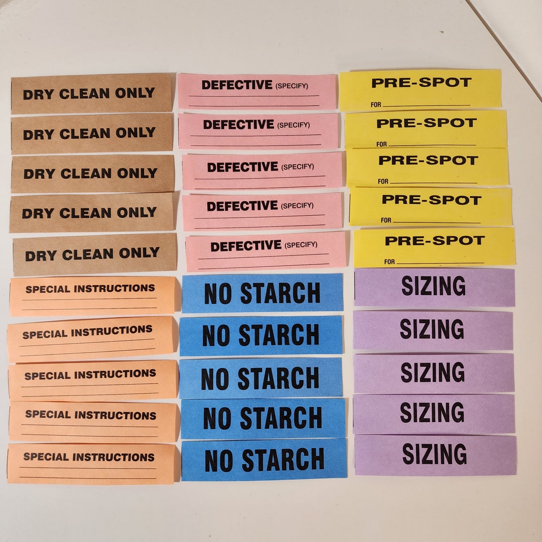 30 Dry Cleaner Garment Labels Colorful Tags Blue Yellow Pink Purple ...