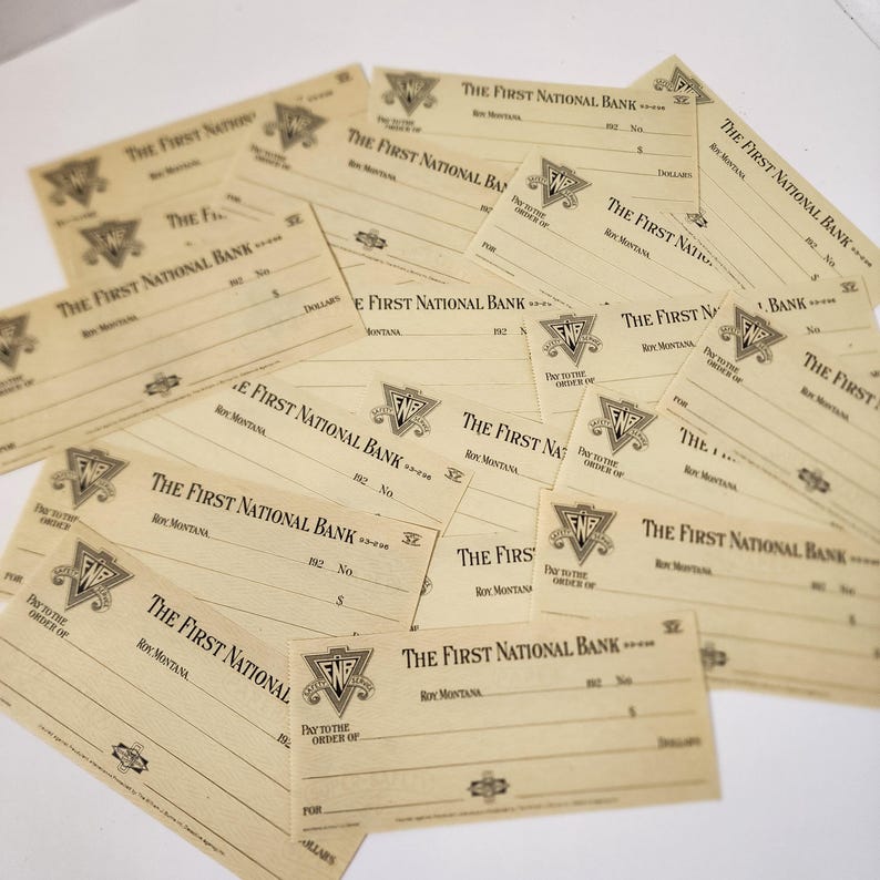 5 1920's Bank Checks the First National Bank Yellow Blank Check Antique ...