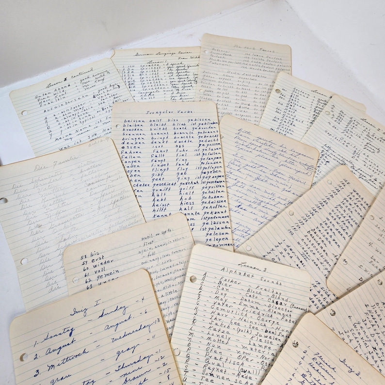 8 Handwritten Pages German Class Exercises School Notes 1950s Vintage ...