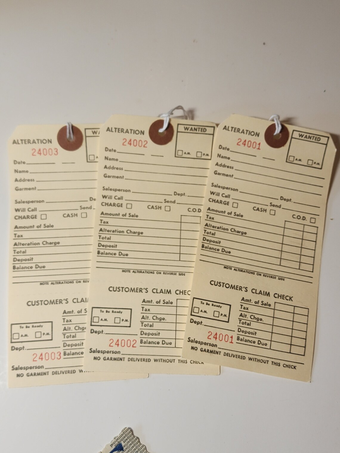 Sample Pack 12 Merchandise Claim Checks Hang Tags Alteration - Etsy