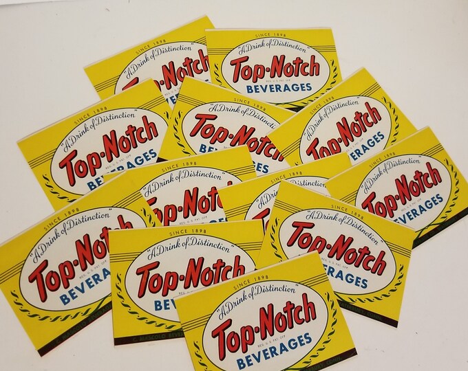 7 Top Notch Beverage Bottle Labels Yellow Red Letters Soda Advertising ...