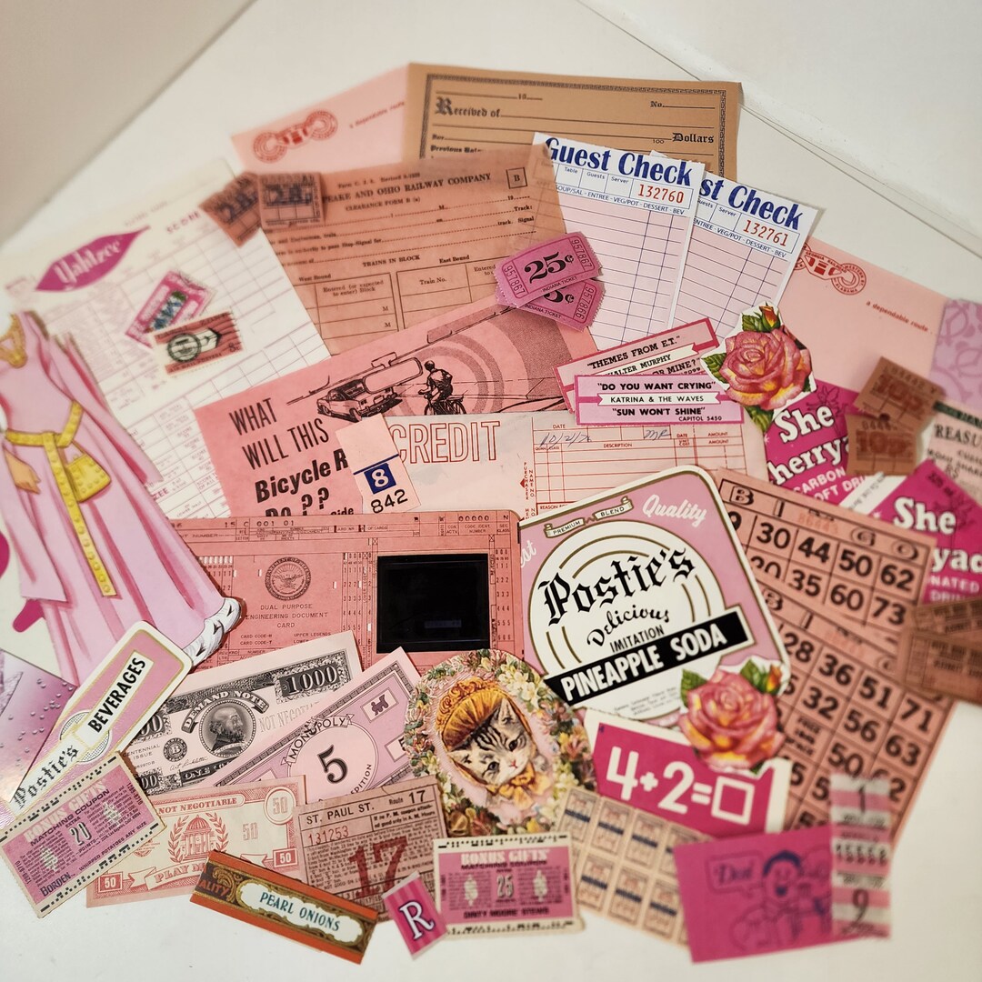 50 Pieces of Pink Ephemera Color Lot Sample Pack Game Cards Labels ...