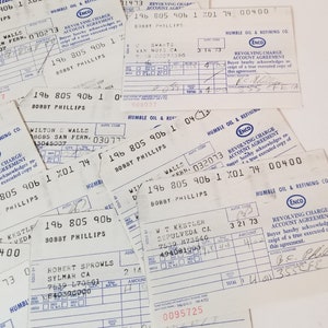 9 Vintage Charge Receipts 1970's Enco Gas Service Station White Blue ...