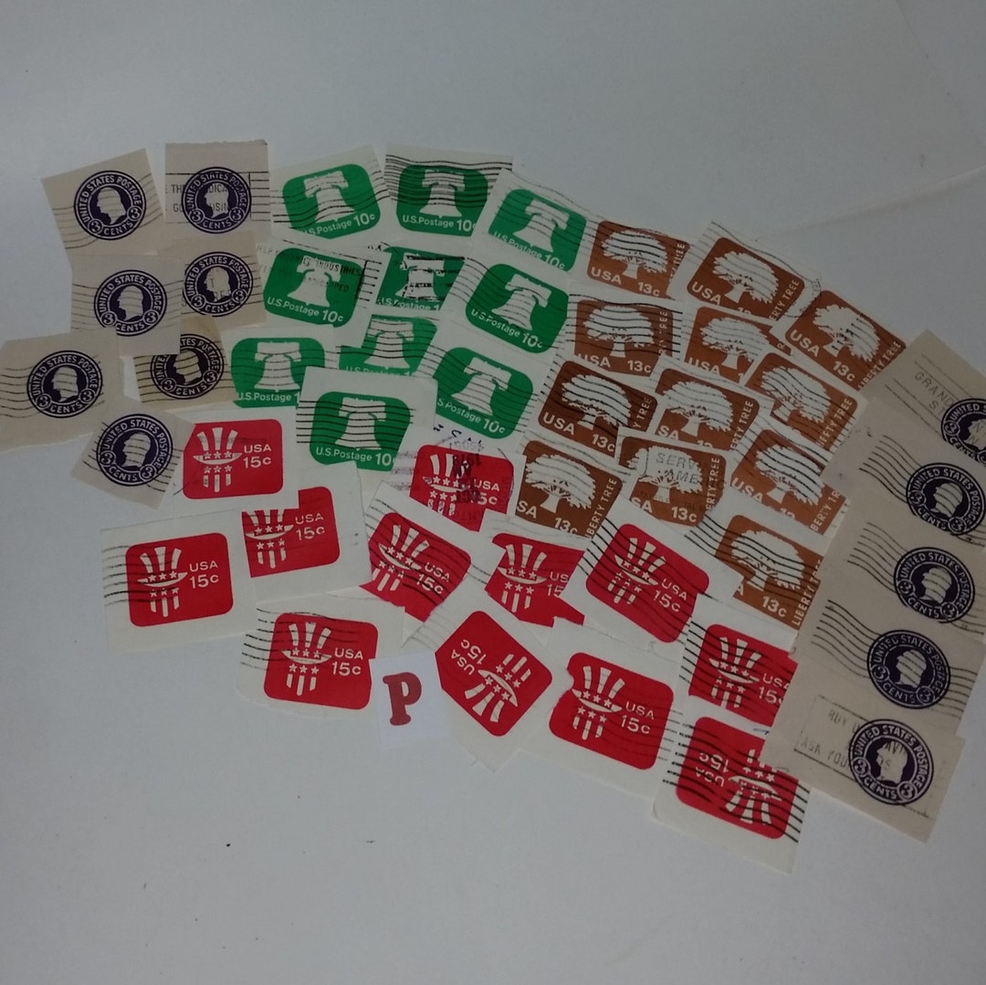46 Embossed Postage Stamps Imprinted Paper Red Green Brown Purple Used ...