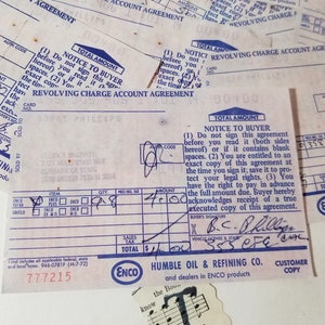7 Vintage Charge Receipts 1970's Enco Gas Service Station White Blue ...