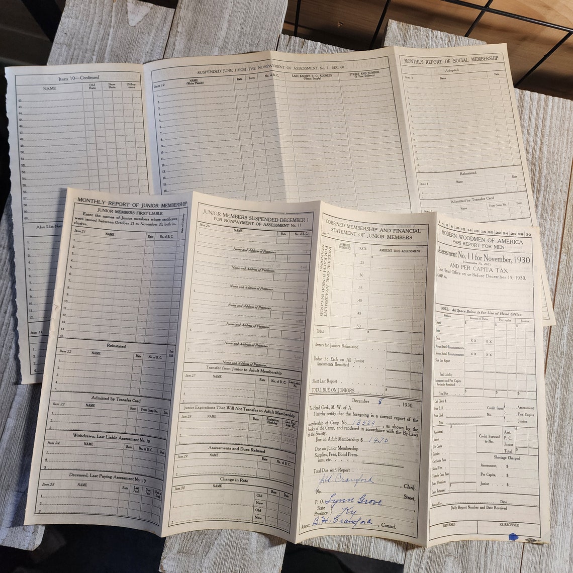 4 1930s Assessment Forms Business Papers Antique Pages Modern Woodmen ...