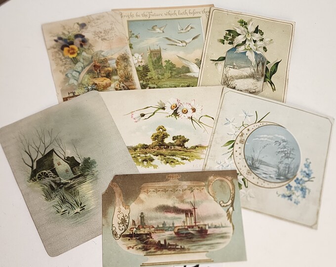 7 Victorian Cards Scenic Views With Flowers Victorian Scrap Cards ...