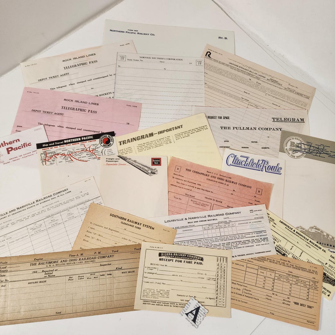 20 Vintage Railroad Papers Railway Forms RR Letterhead Note Paper White ...